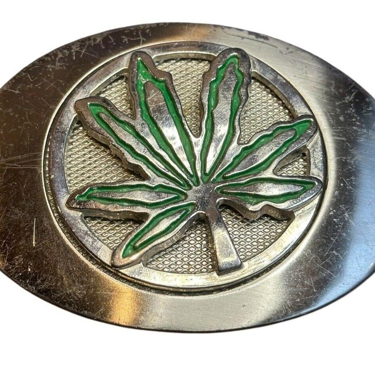 Large marijuana pot leaf belt buckle. Silver... - Depop