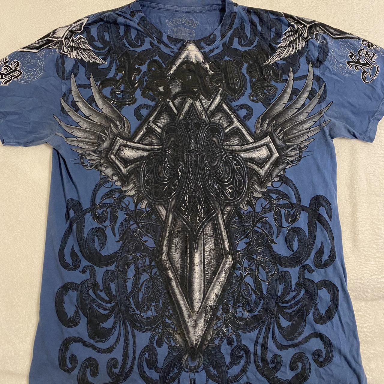XZAVIER double sided shirt with crosses and wings... - Depop