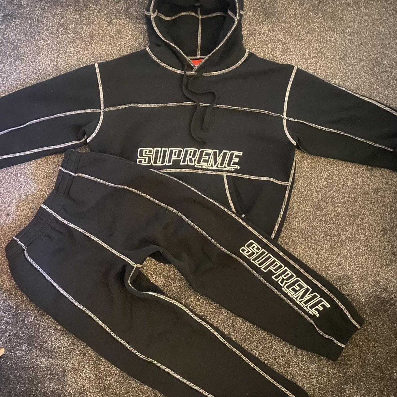 Black and white Supreme Coverstitch tracksuit, brand... | Depop