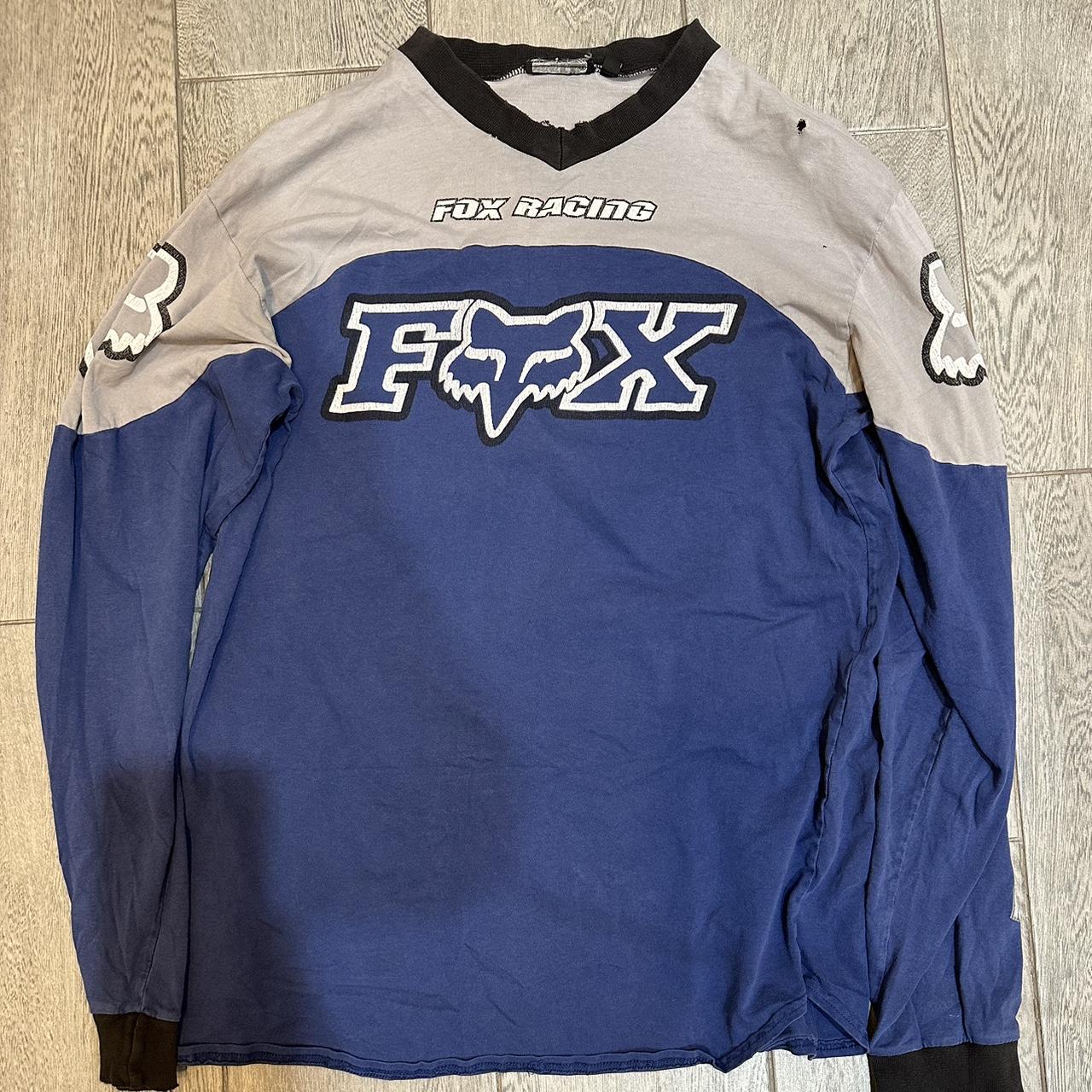 Small Blue/Grey fox racing long sleeve (Fits like a... - Depop