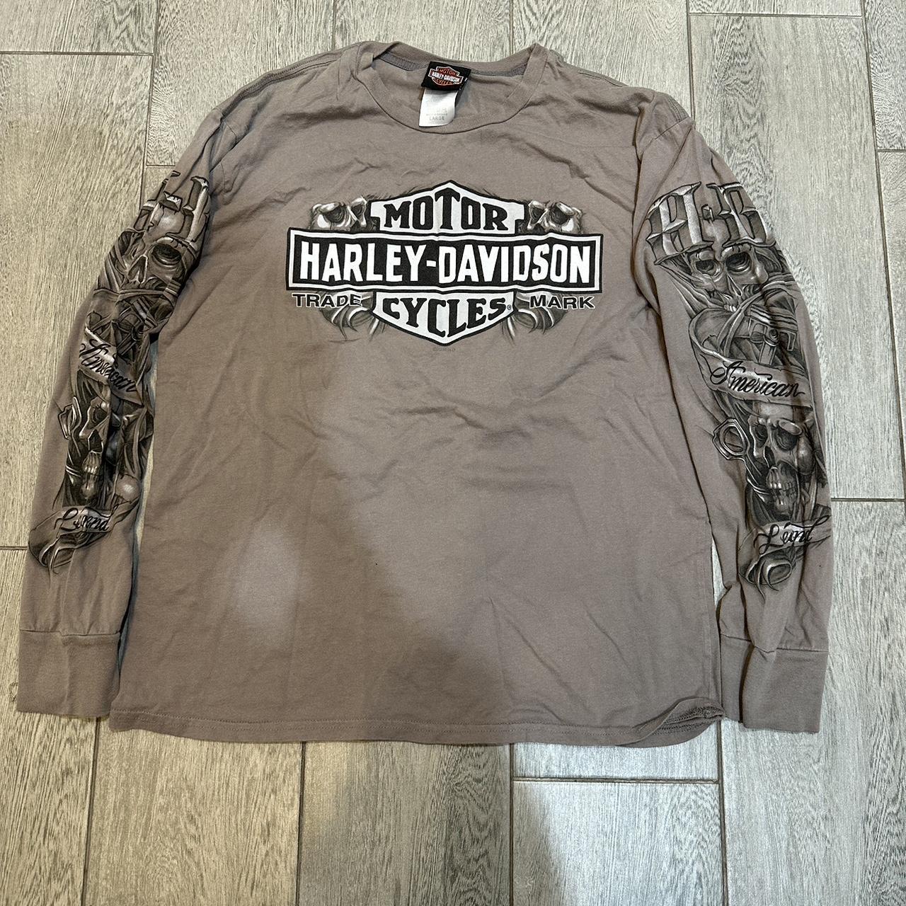 Large Grey Harley Davidson long sleeve shirt - Depop
