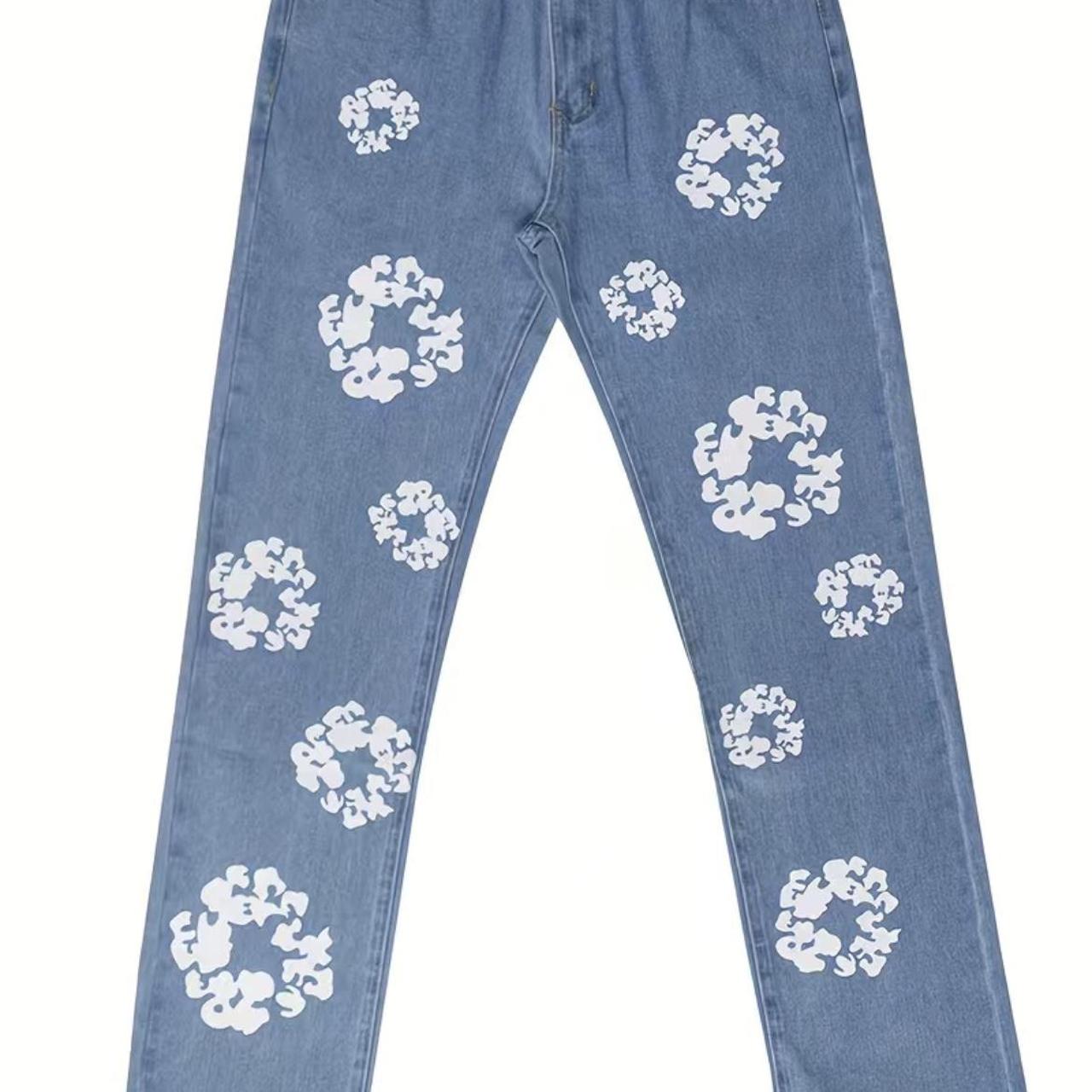 Flower Real Pics Full Print Jeans Pants Oversized... - Depop