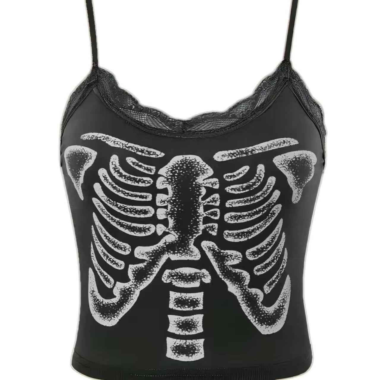 Y2K Skeleton Graphic Print Crop Cami Top Size... - Depop