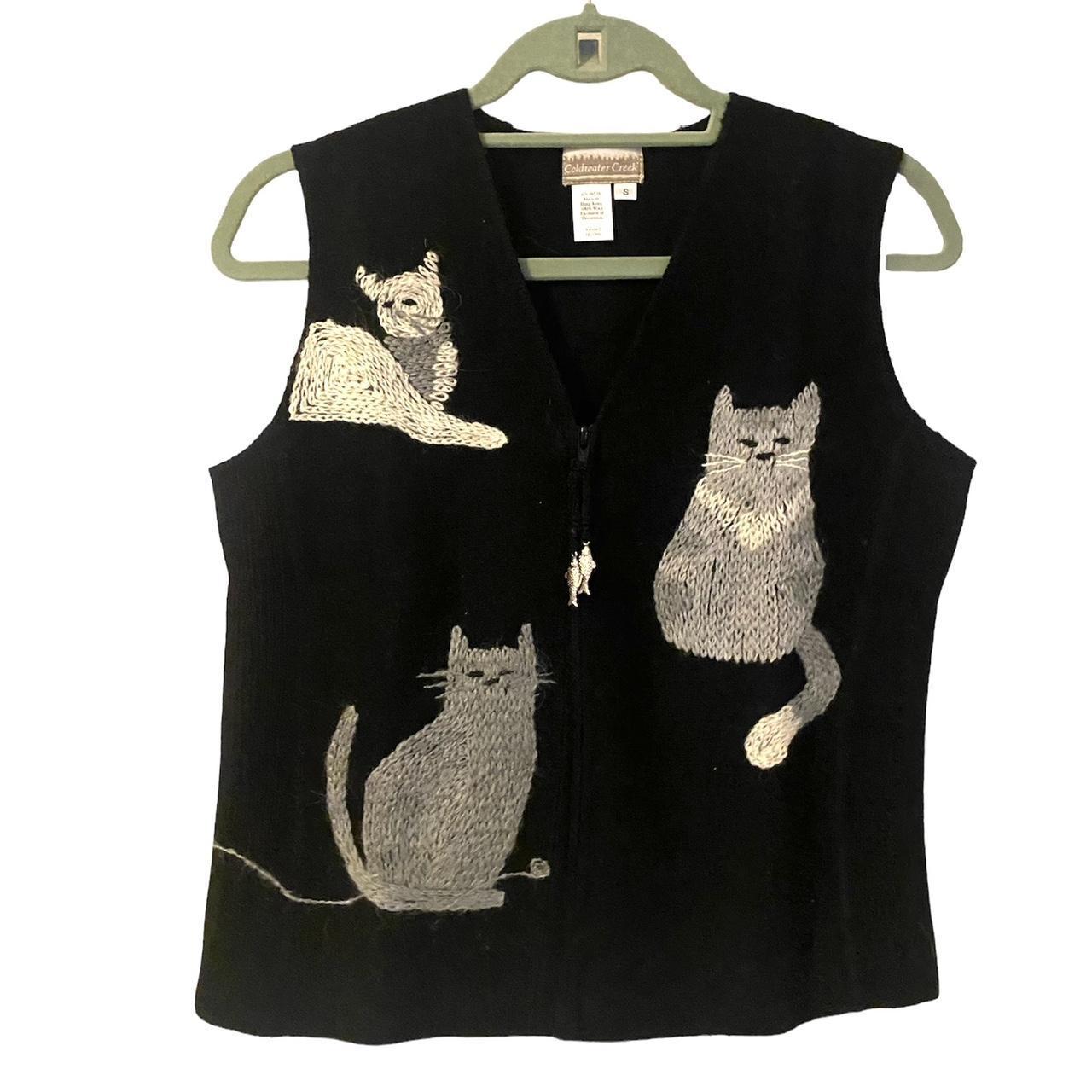 Vintage Coldwater Creek Cat Wool Vest S - zipper... - Depop