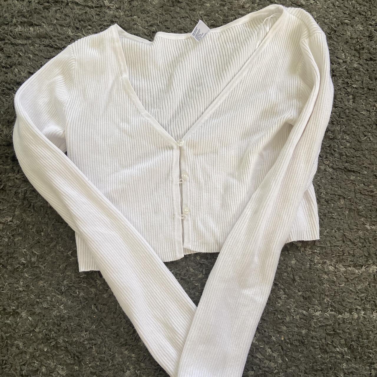 White ribbed cardigan size 8 - Depop