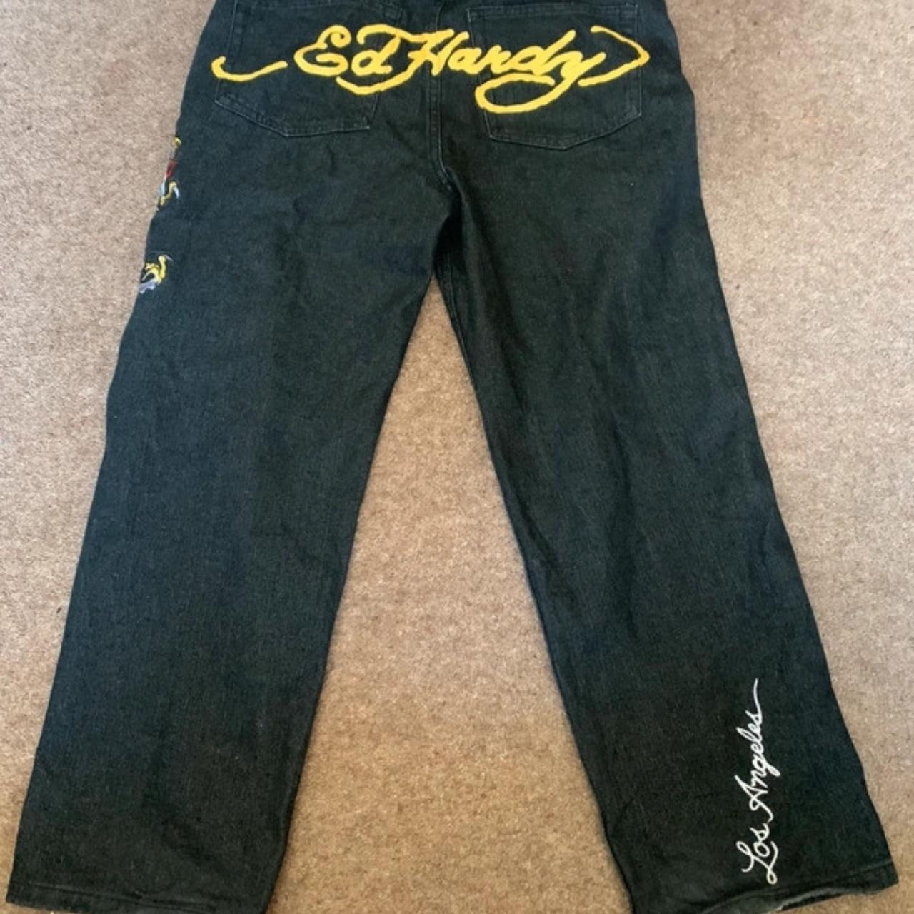Ed Hardy black and yellow jeans - Depop