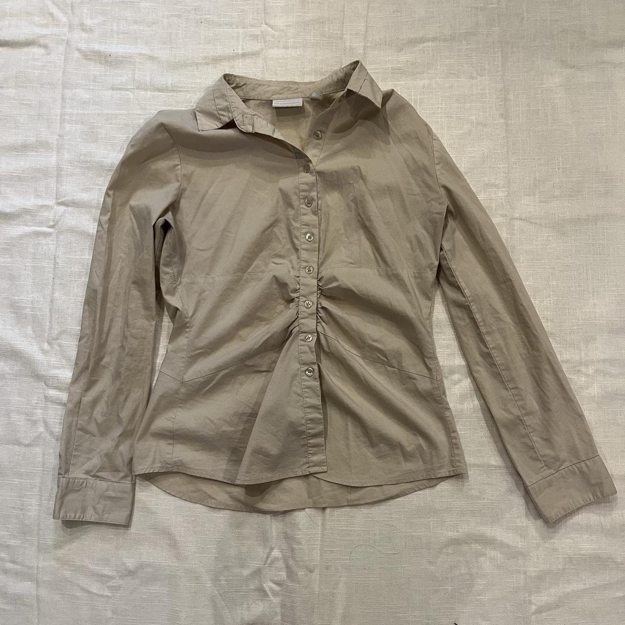 Tan Ruched Button Up Simple yet elevated ruched... - Depop
