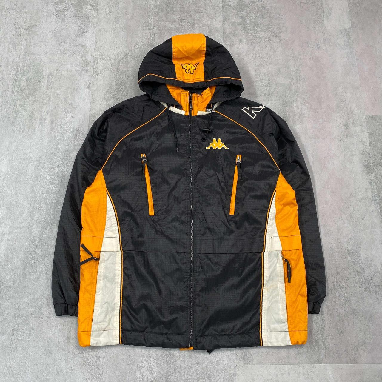 Vintage Black Yellow Padded Kappa Jacket... - Depop