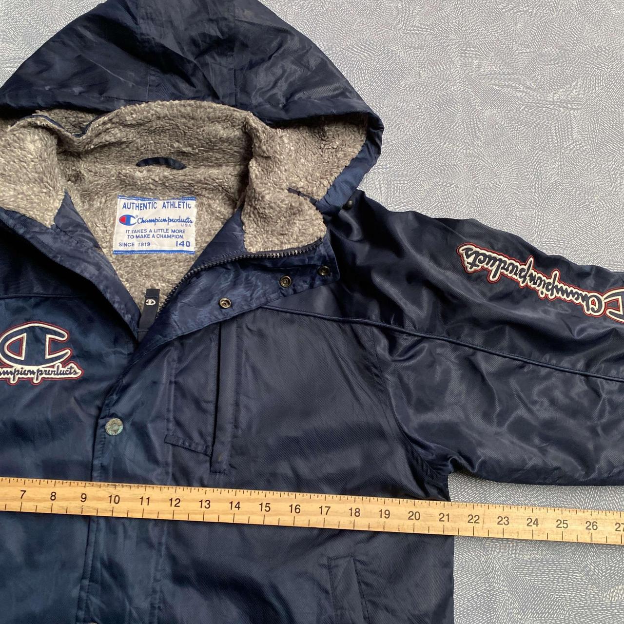 Blue Champion Fleece Lined Long Coat Jacket... - Depop