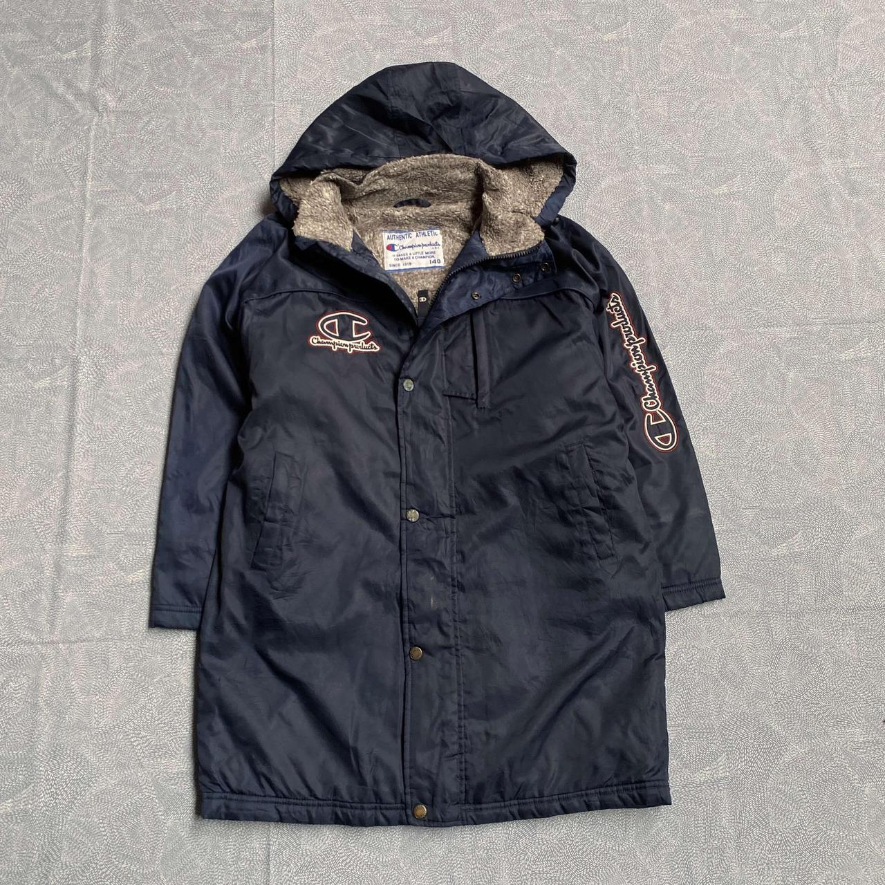 Blue Champion Fleece Lined Long Coat Jacket... - Depop