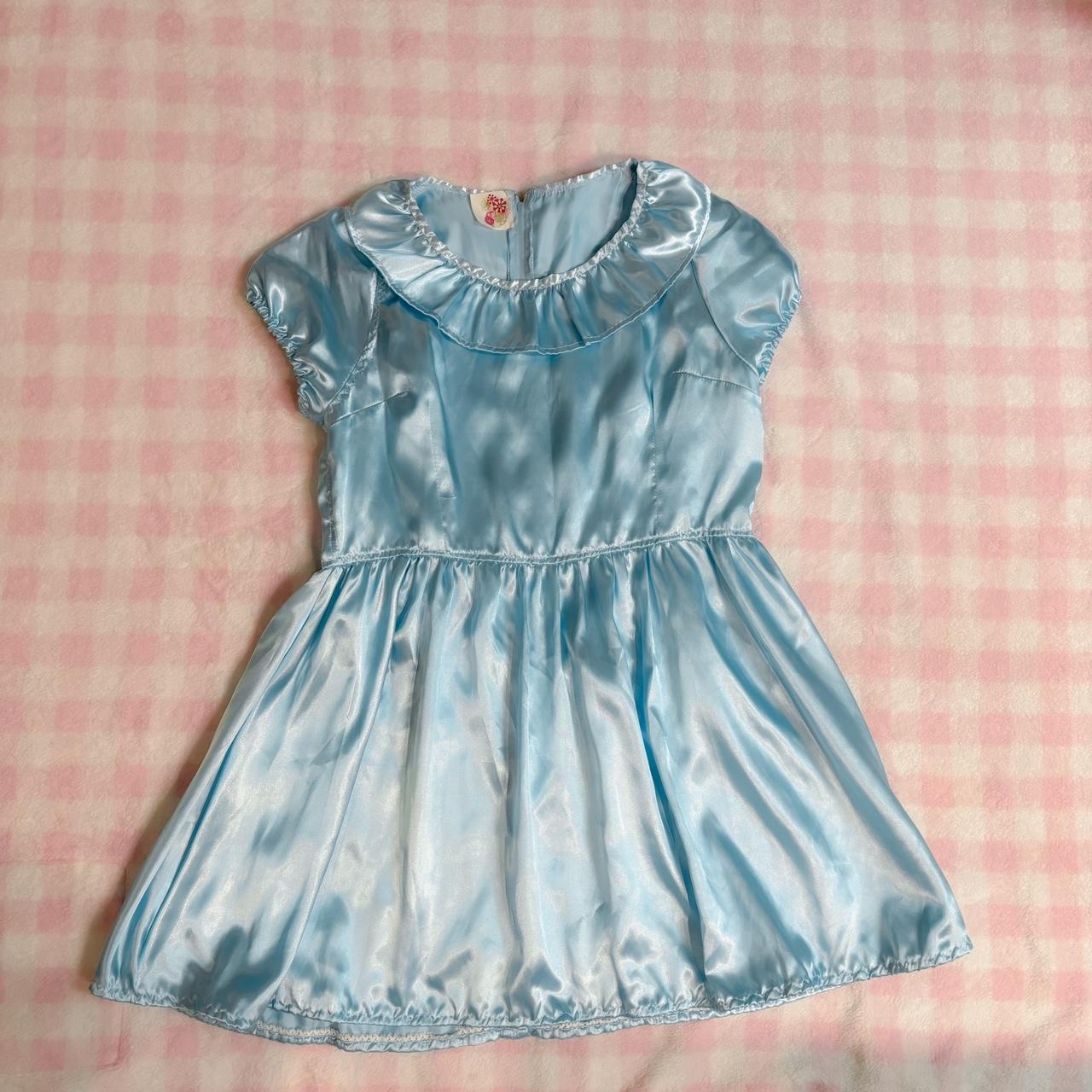 malicious designs square dance dress in blue satin.... - Depop