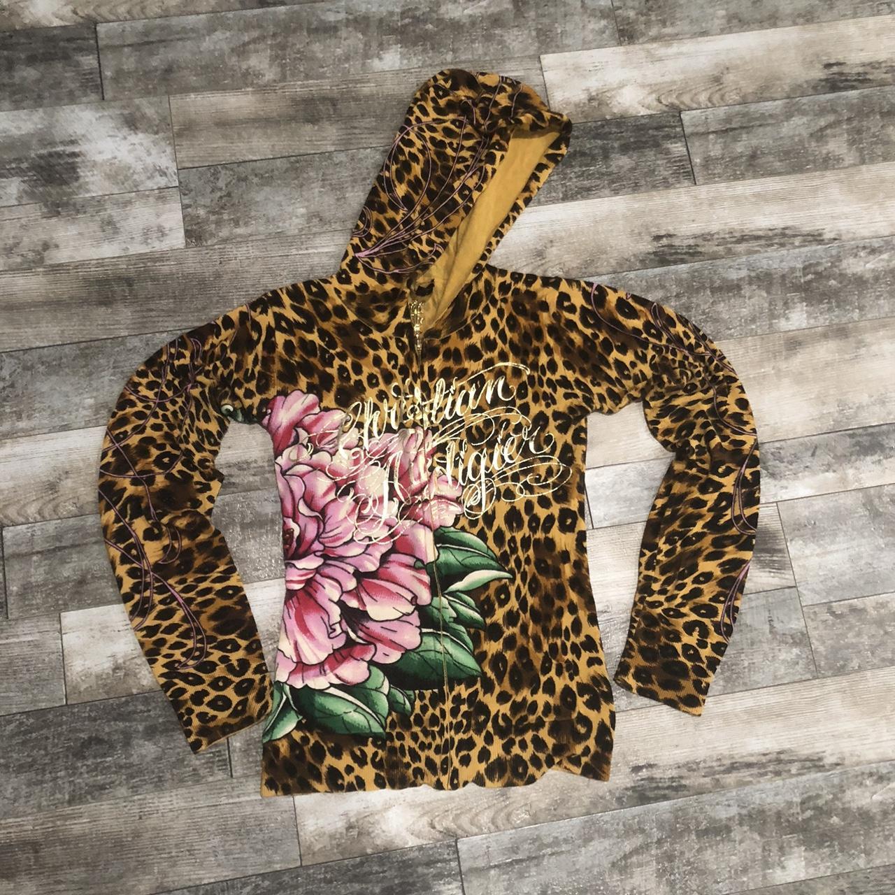 Y2K Women’s Leopard Print Flower Christian Audigier... - Depop