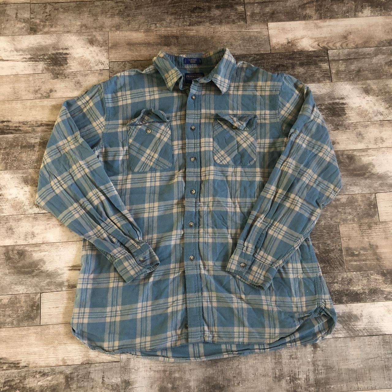 Vintage Pendleton Blue Wool Clark Button Up Flannel... - Depop