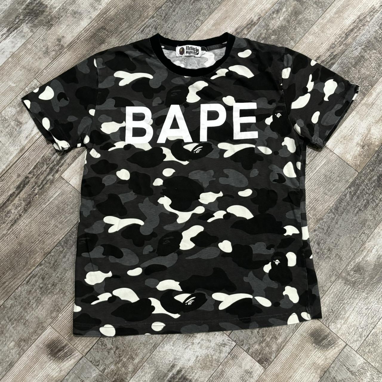 Vintage Y2K BAPE Spellout Camo Graphic Tee... - Depop