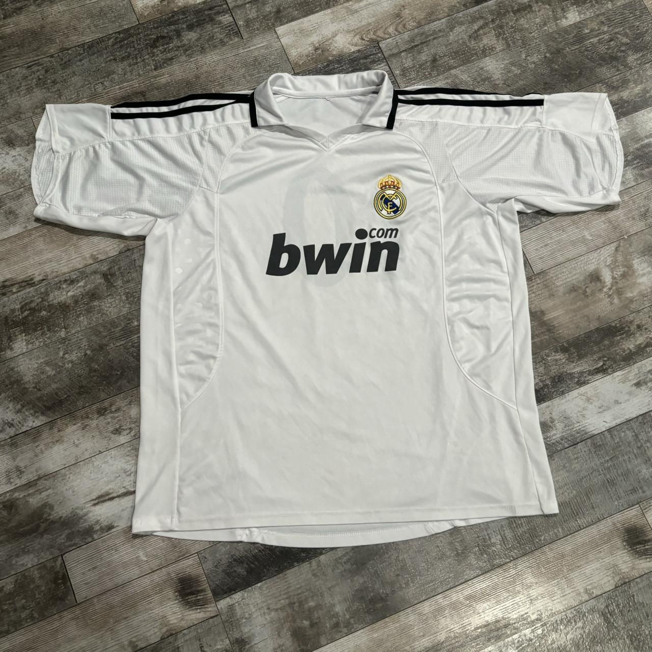 Vintage Y2K White Collared Real Madrid bwin Soccer... - Depop
