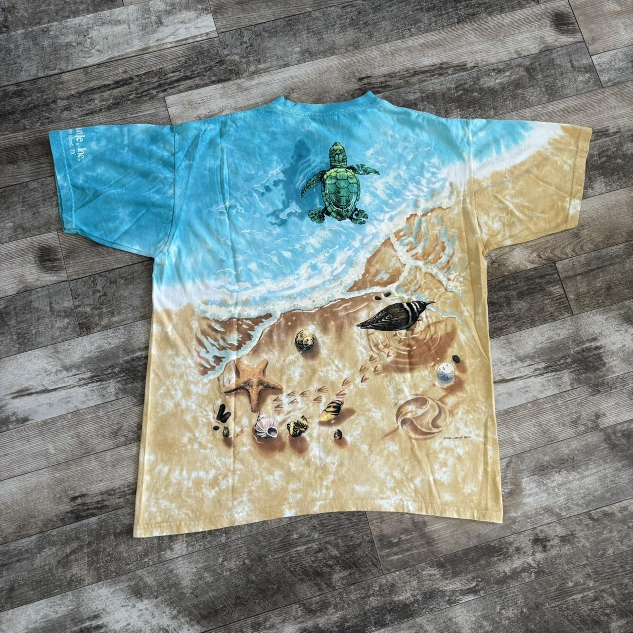 Vintage Y2K Sea Turtle Beach Animal Liquid Blue AOP... | Depop