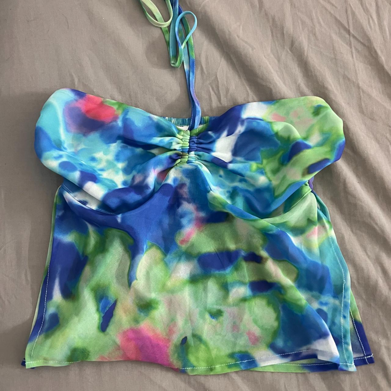 GLASSONS Multi-coloured Tie-Dye Ruched Halter... - Depop