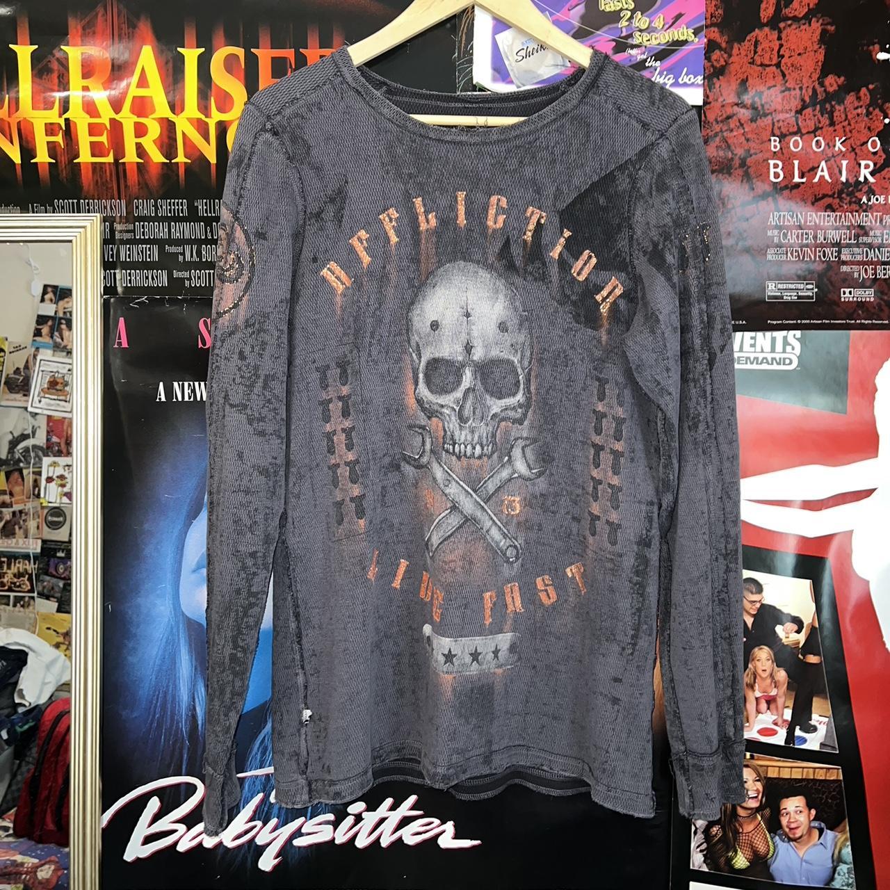Reversible affliction grunge skull thermal tee Sz... - Depop