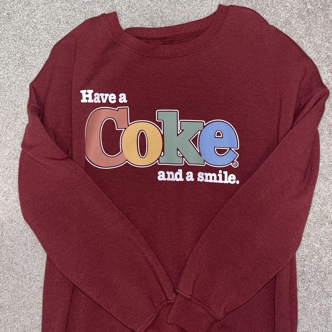 Coca-Cola Women's Burgundy and Red Sweatshirt | Depop