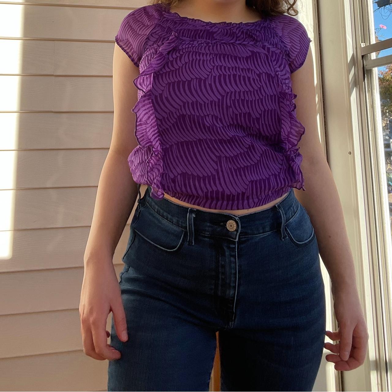 vintage Y2K epic threads purple cropped blouse.... - Depop