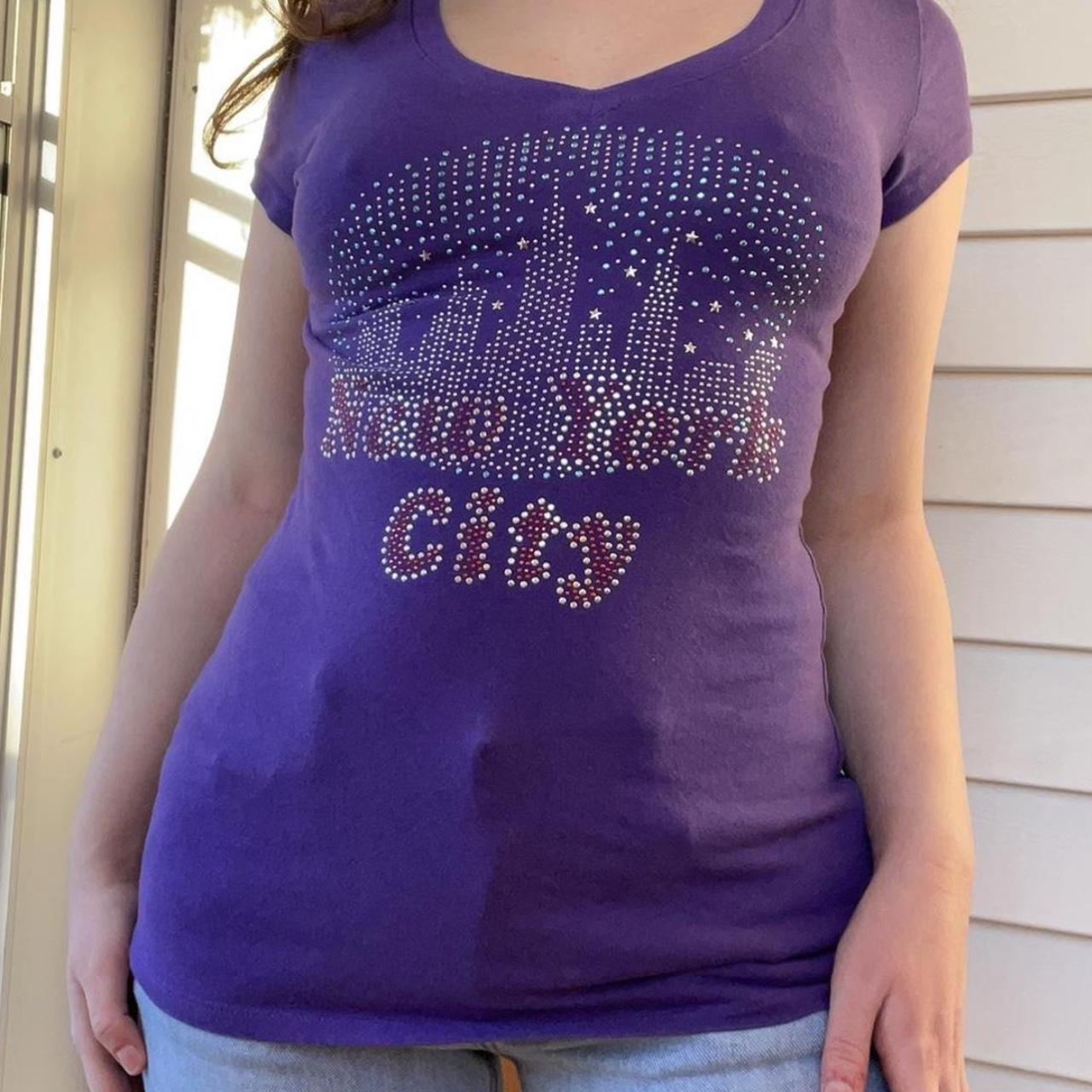 Y2K purple bedazzled new york shirt. Tagged as a... - Depop