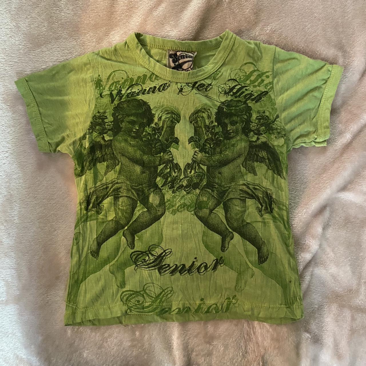 Cute green angel baby tee Size 6-small 8 - Depop