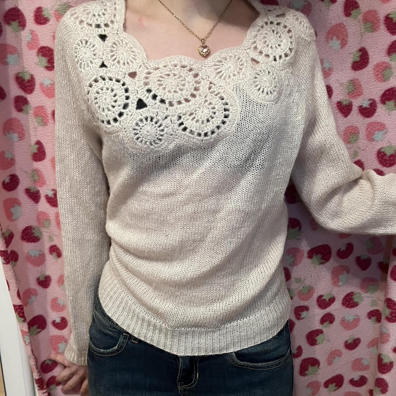 Cute Adorable Jumper white / cream colour , medium... - Depop