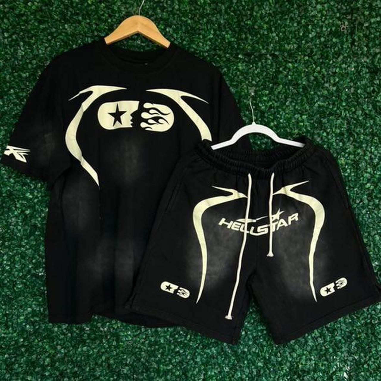 Hellstar black and white tee and shorts set #streetwear - Depop