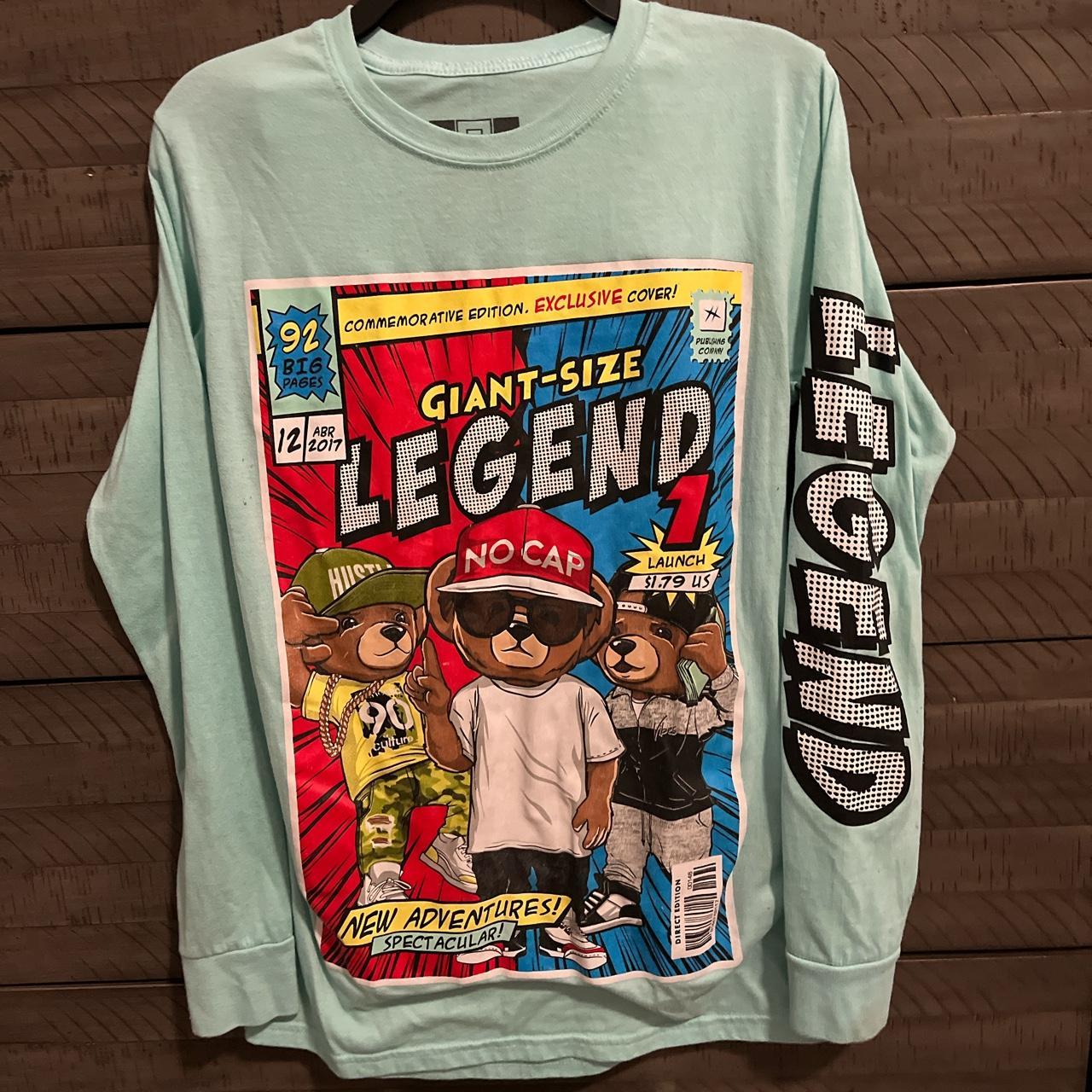 LEGEND Graphic aqua Blue Long Sleeve Tee Size S... - Depop