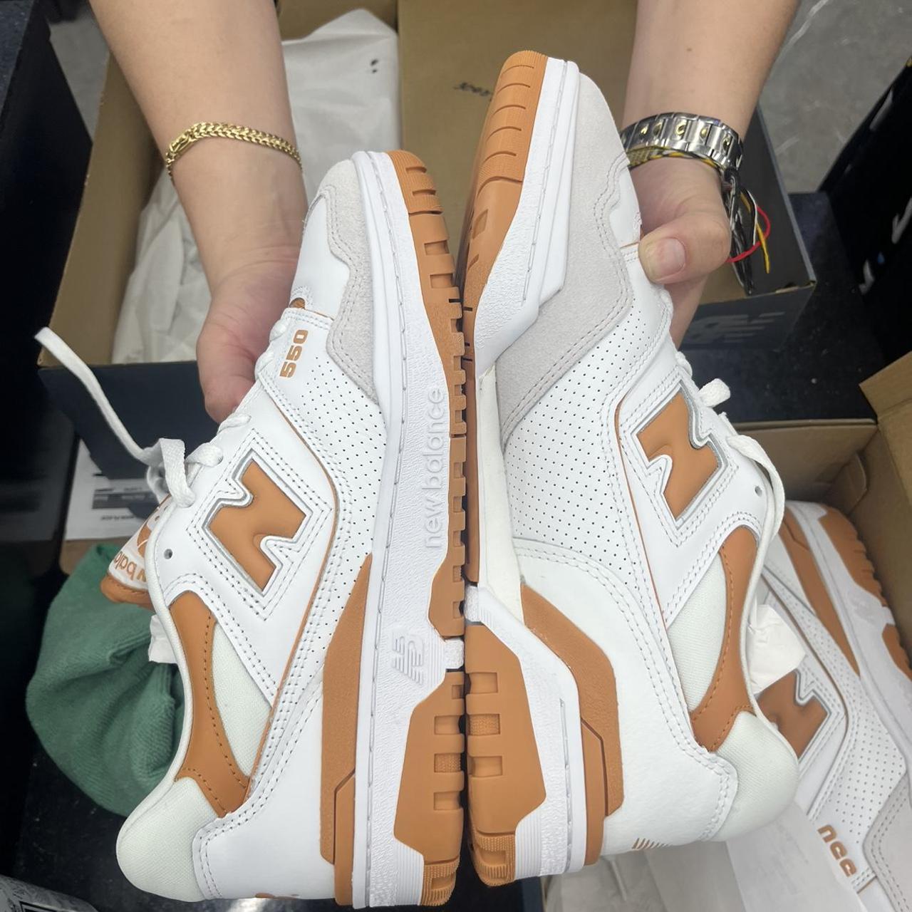 New Balance Men's Tan and White Trainers | Depop