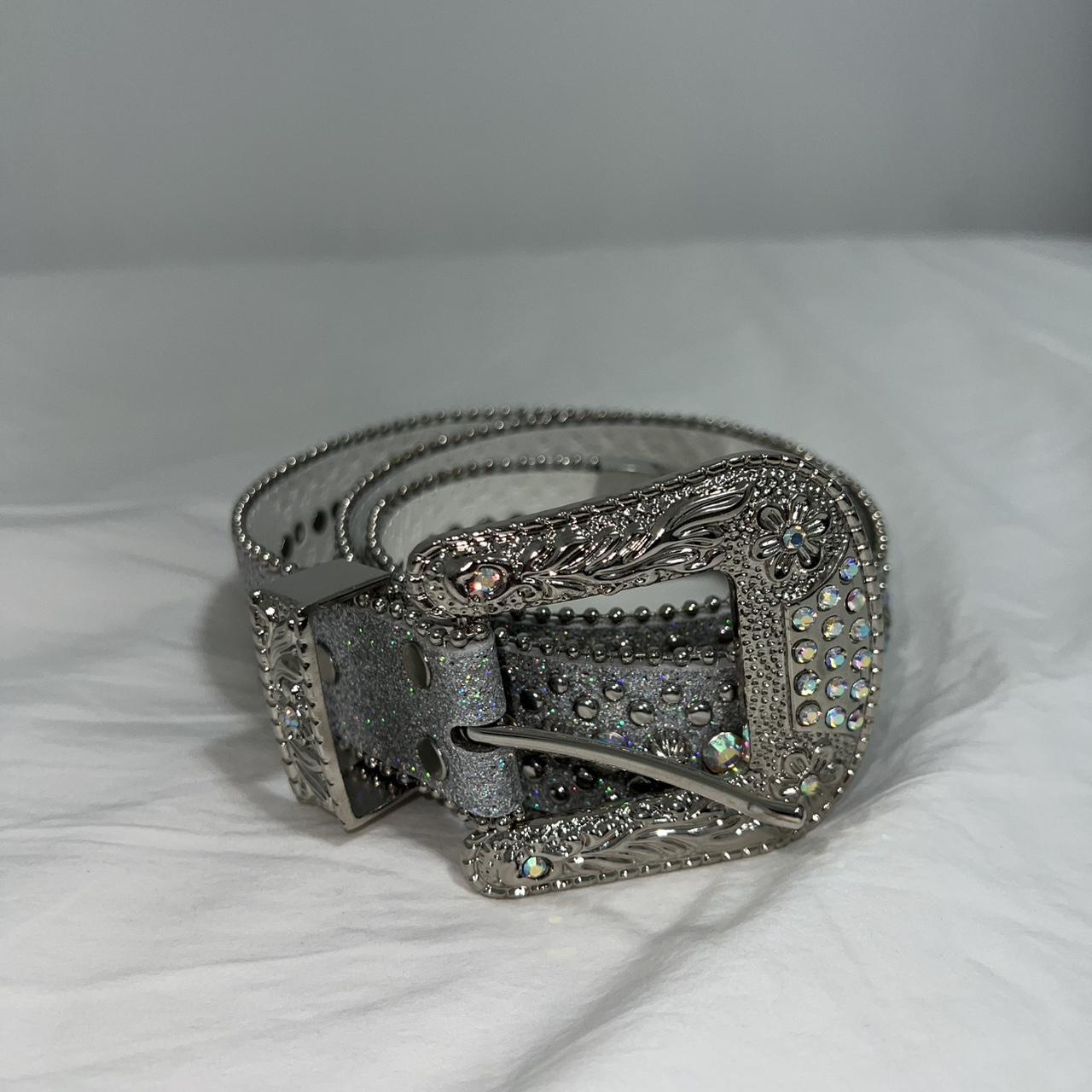 silver rhinestone belt never worn brand new! 44.1... - Depop