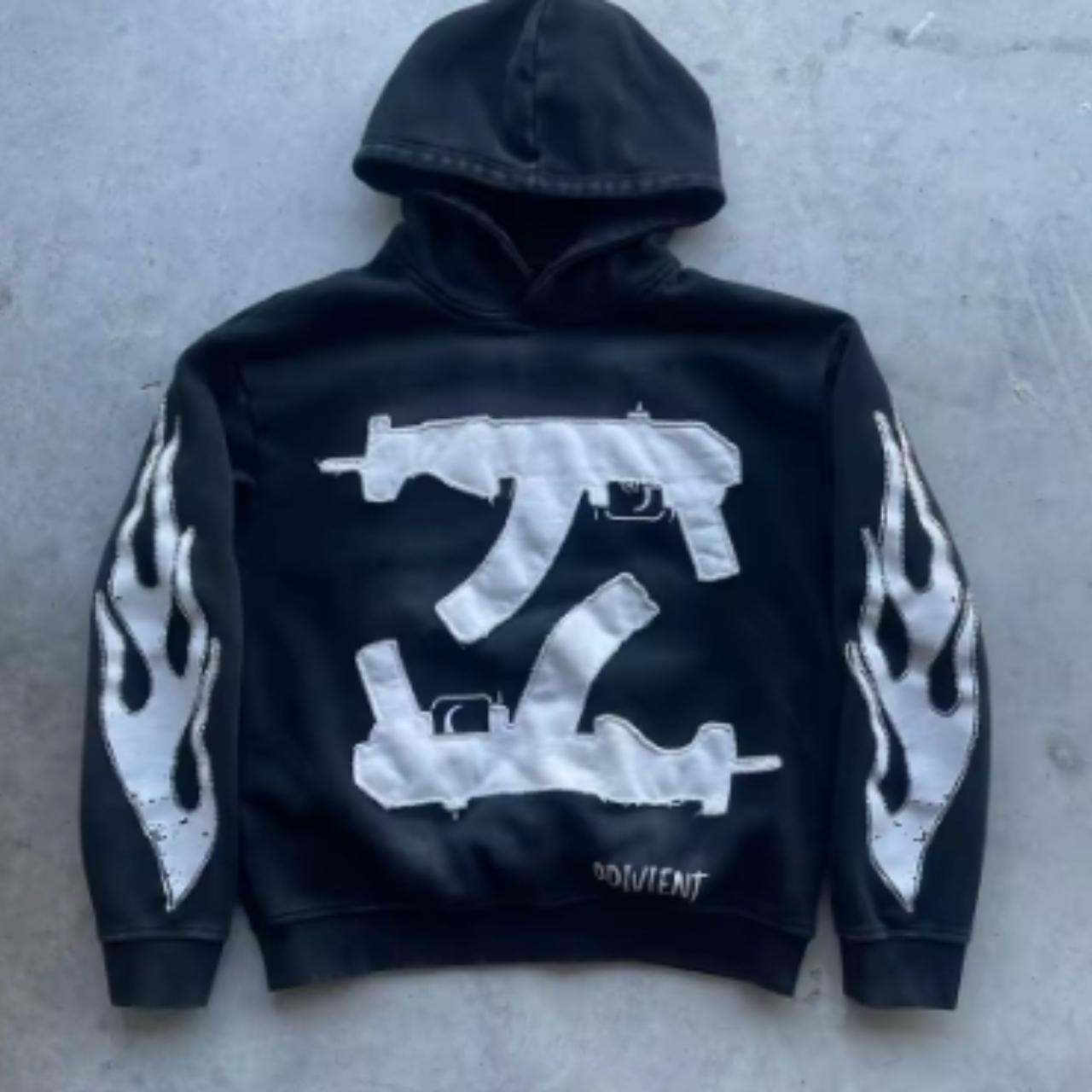 🖤 Y2K Men's Black Hoodie 🔫 Gun Cutout Embroidery 💥... | Depop