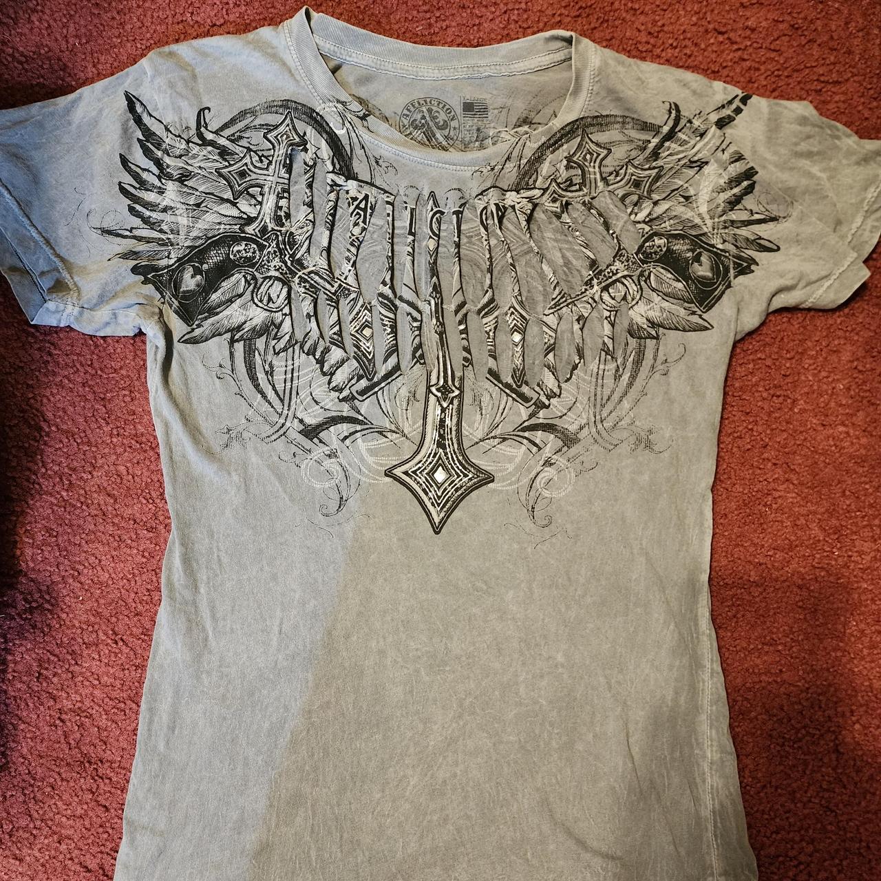 Women's Gray Affliction Tshirt. Size XL, 100%... - Depop