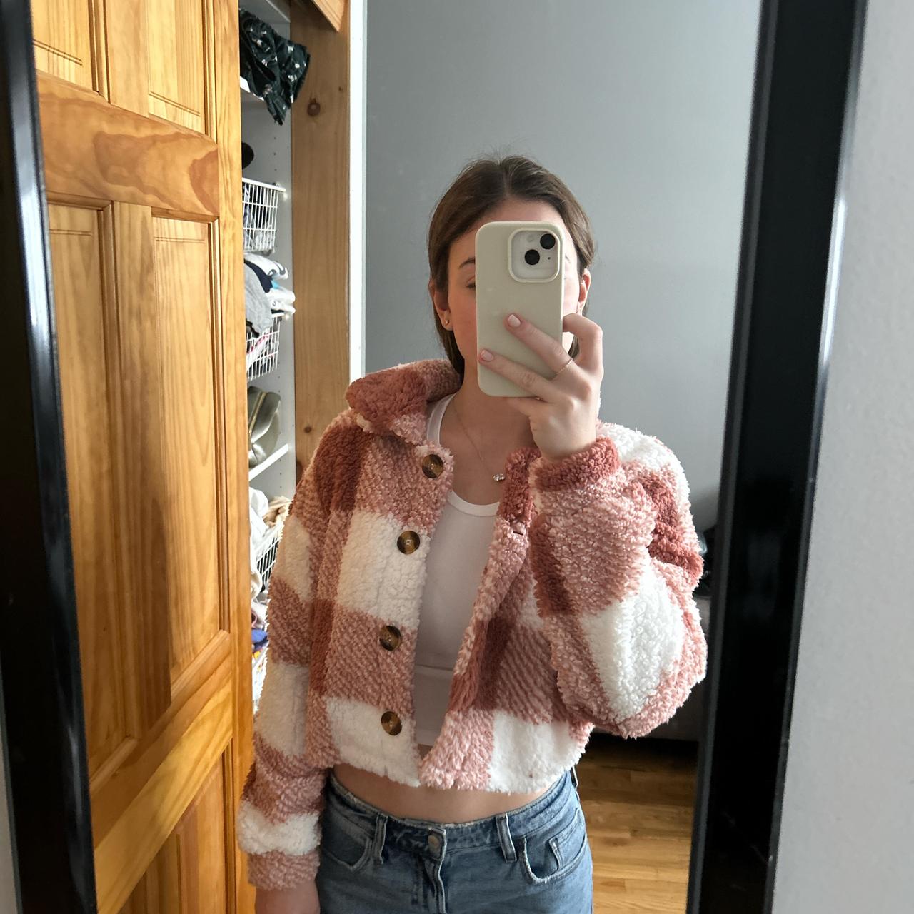 xsmall shien cropped fur jacket coat sherpa, never... | Depop