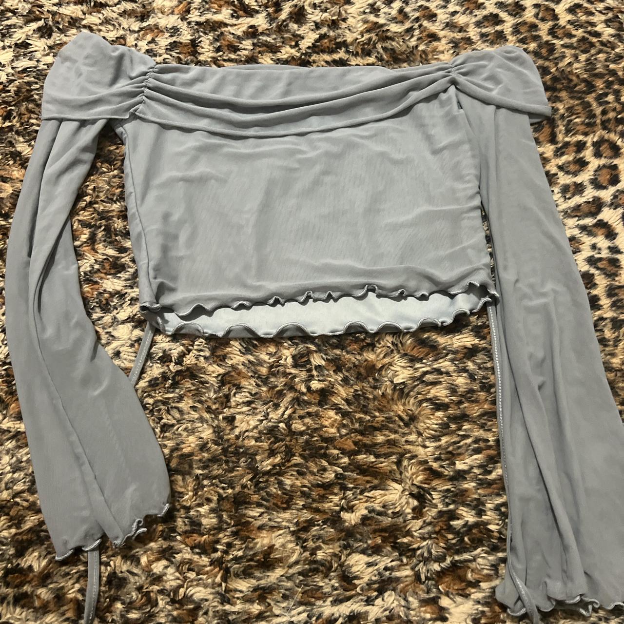 off the shoulder grey mesh top with long flowy... - Depop