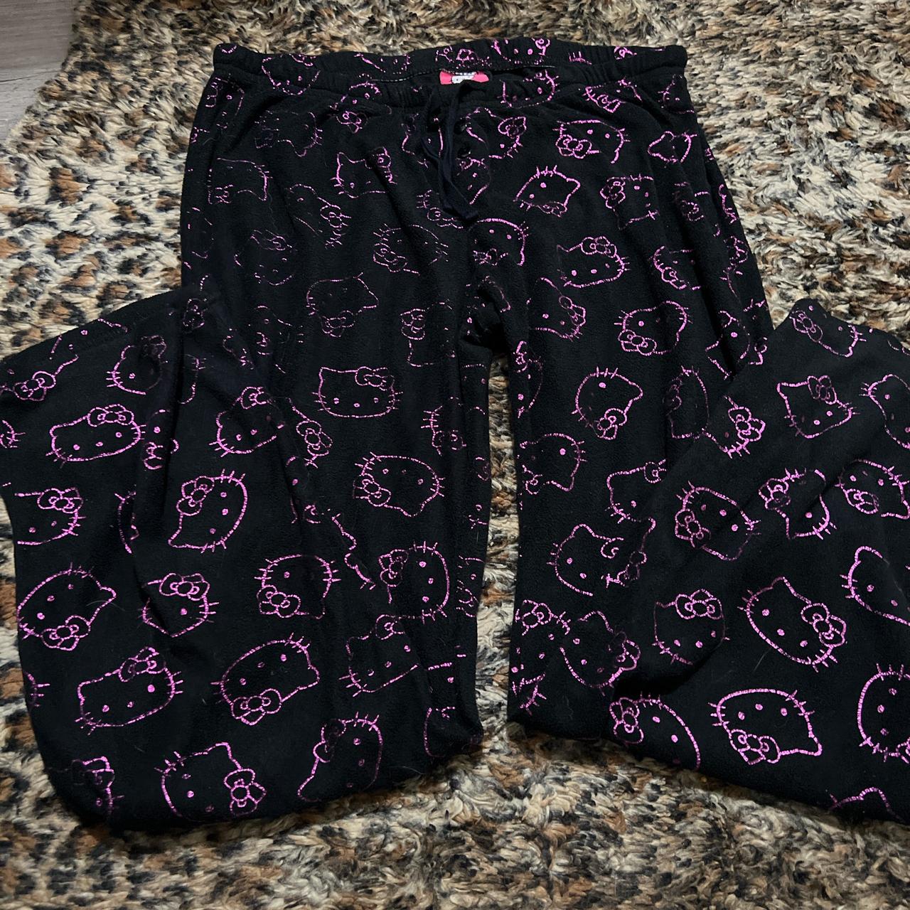 Thrifted black and pink hello kitty pj pants... - Depop