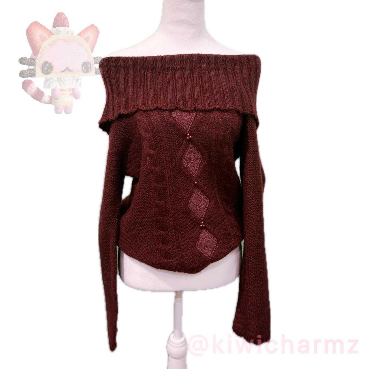 AXES FEMME Burgundy and red off the shoulder sweater... - Depop