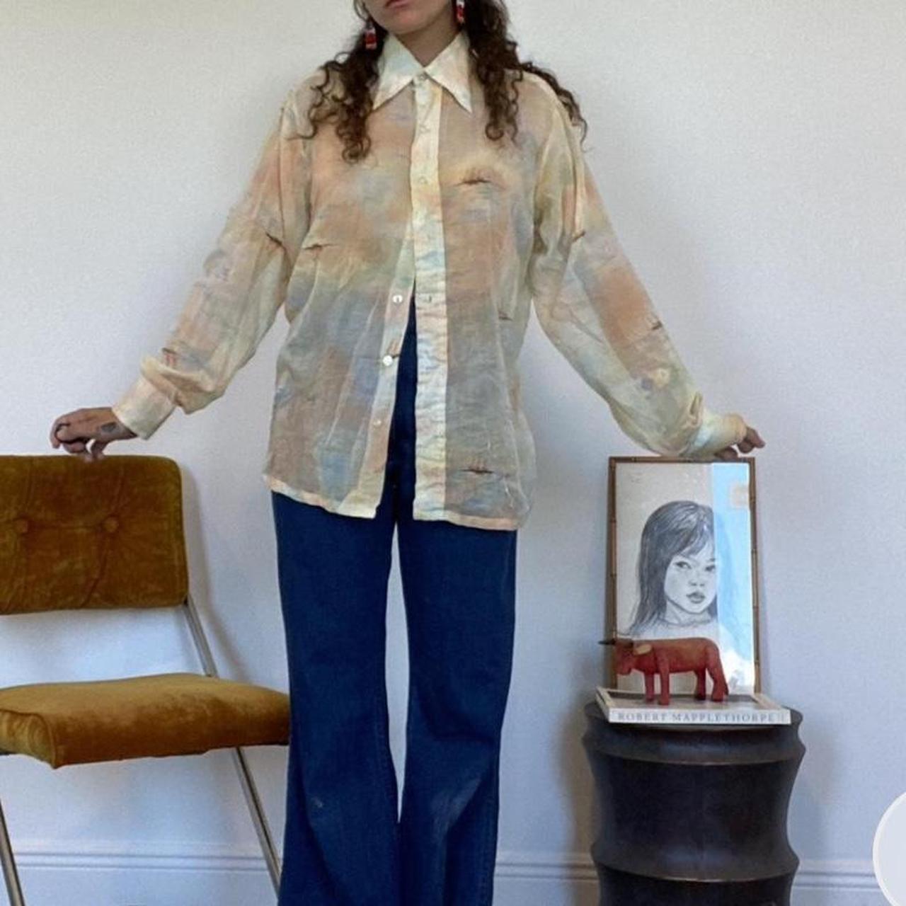 REPOP 1970s sheer pastel button down - Depop