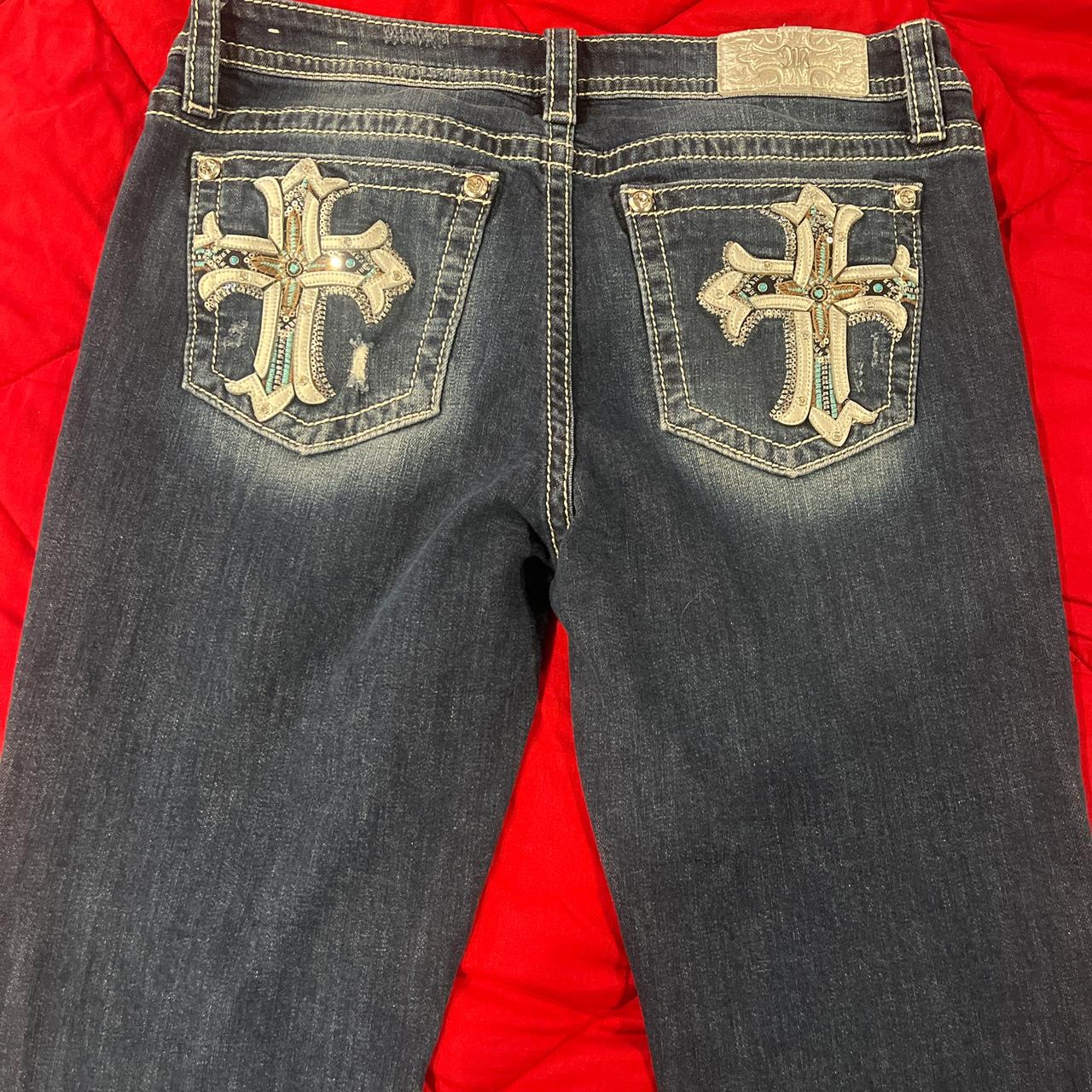 flared mid-rise miss me jeans size 32 (fits around a... | Depop