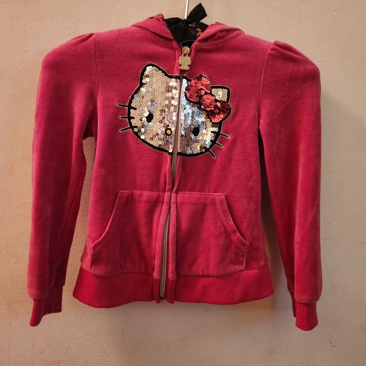pink hello kitty velour y2k zip up kids size 5 has... - Depop