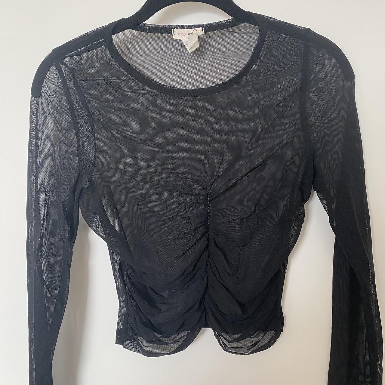 Sheer Long Sleeve Black Mesh Top Rouching in the... - Depop