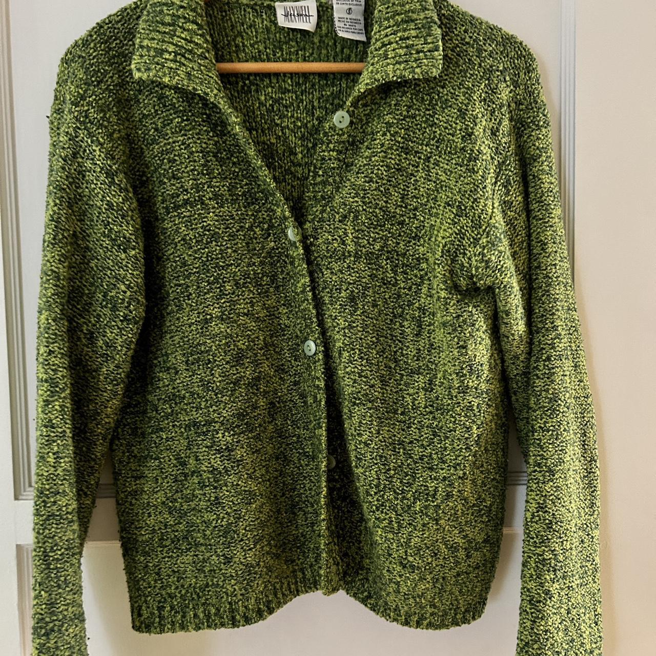 Super cute green collared button up cardigan.... - Depop
