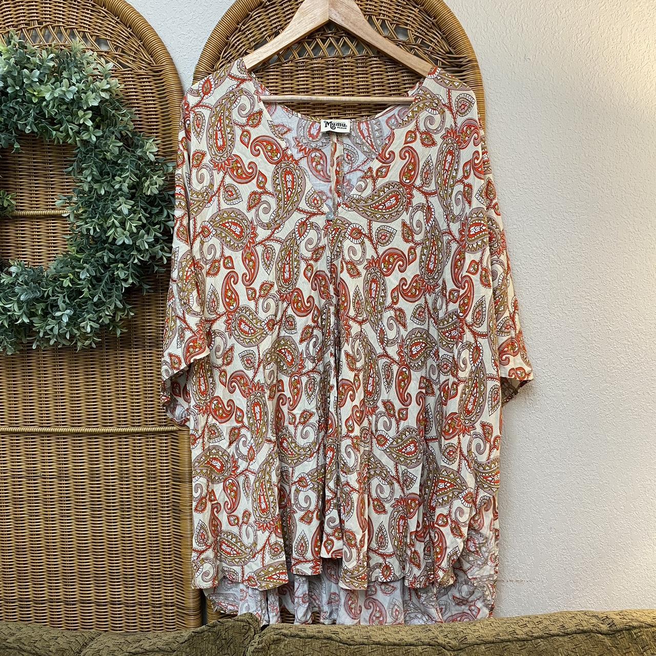 Show Me Your Mumu Women's Cream and Red Blouse | Depop