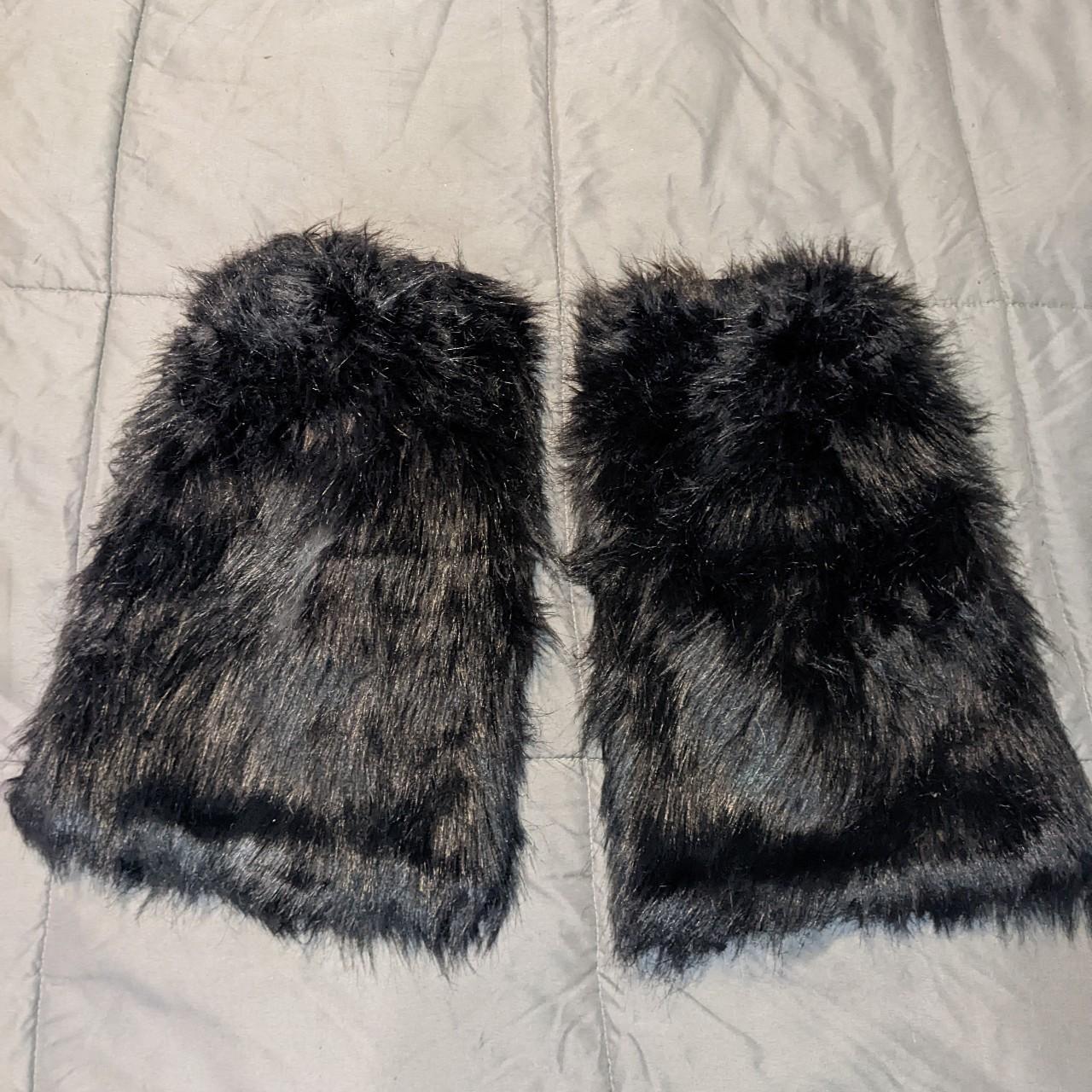 Scene emo punk goth black boot furri fuzzy leg... - Depop
