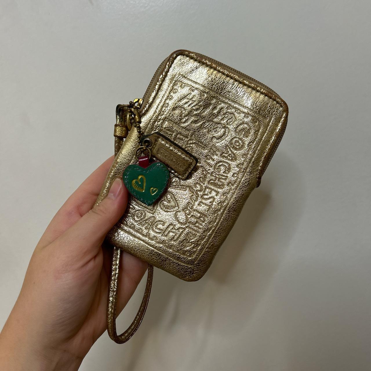 Vintage Gold Metallic Coach poppy wristlet/wallet - Depop