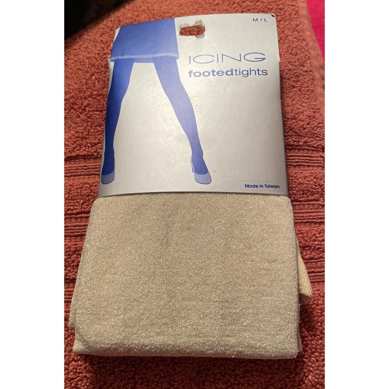 New Icing Footed Tights Gold Sparkly Metallic Size... - Depop