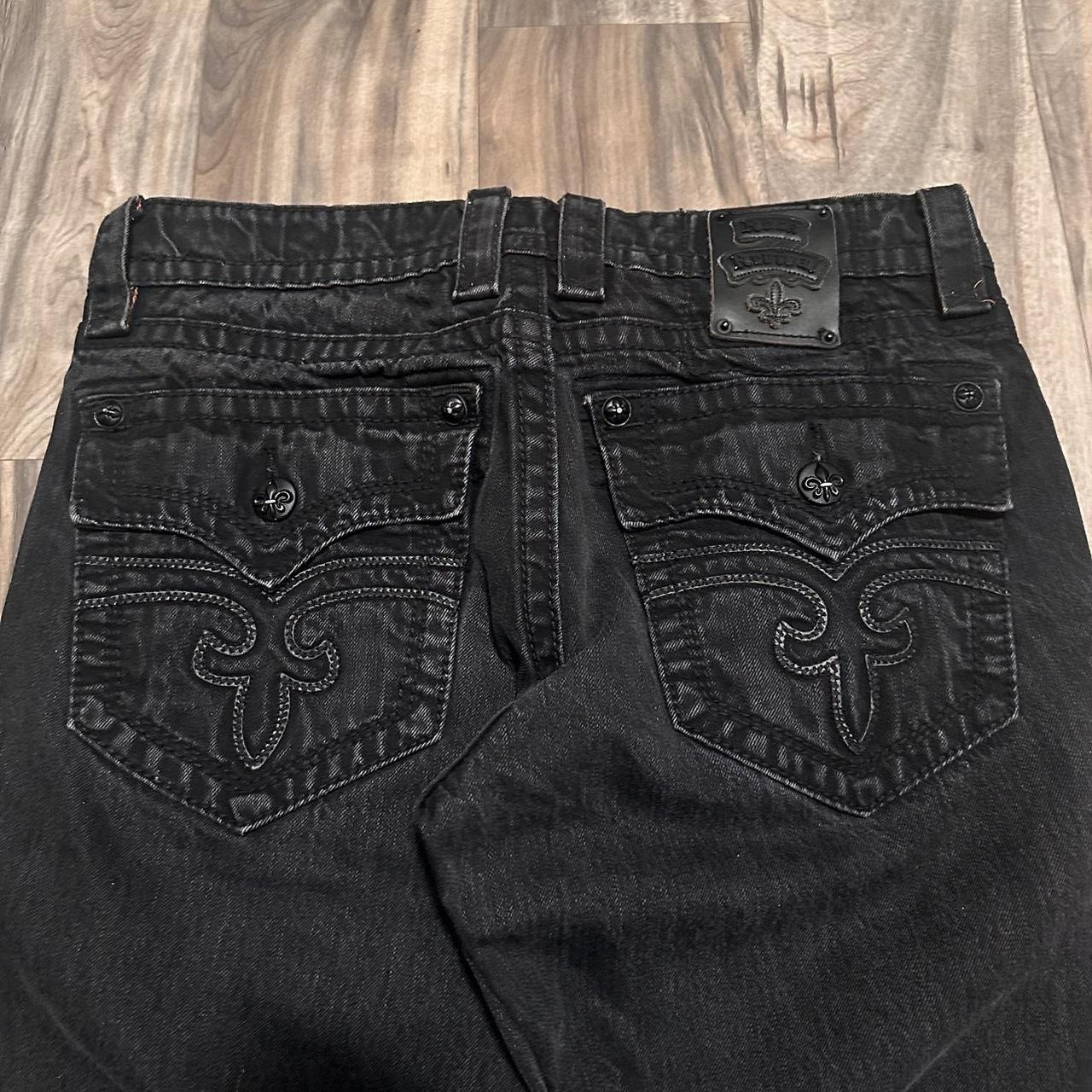 Rock Revival straight fit black denim jeans with... - Depop
