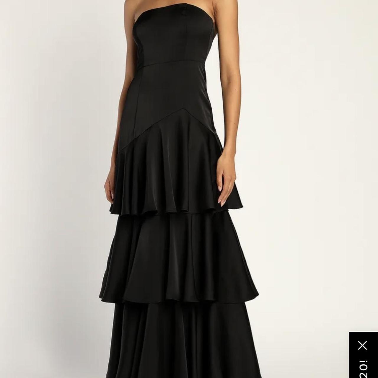 Lulus Black Satin Maxi Dress Size Small Originally... - Depop