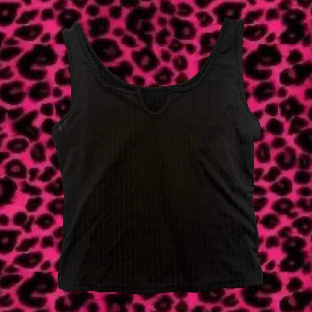 Black ribbed tank top with a V neckline - stretchy... - Depop