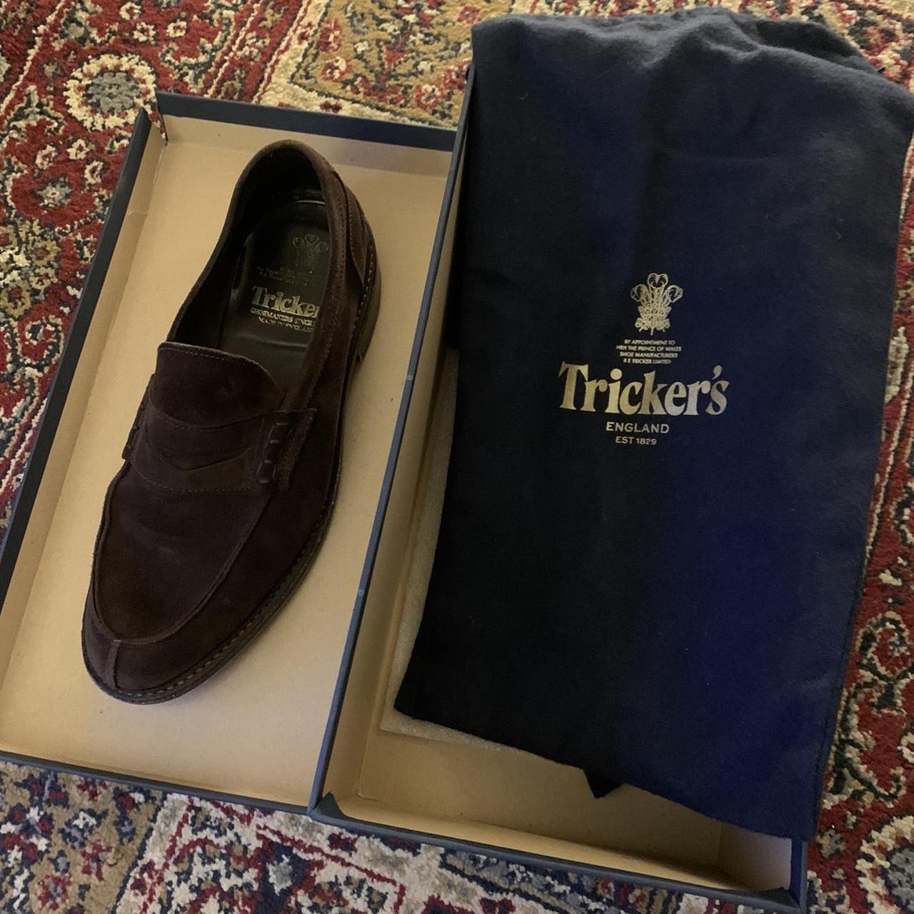 Trickers England Suede brown penny loafers Size 8... - Depop